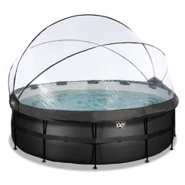 EXIT Black Leather Optic Pool &oslash;427x122cm mit Abdeckung und Sandfilterpumpe + Poolleiter- schwarz