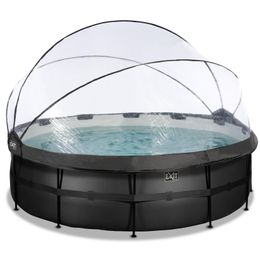 EXIT Black Leather Optic Pool &oslash;450x122cm mit Abdeckung und Sandfilterpumpe + Poolleiter- schwarz