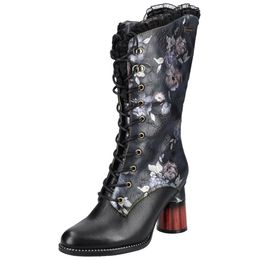 Laura Vita Damen High-Heel-Stiefel "Laura Vita Stiefel Leder/Textil", Gr. 36, schwarz, Leder, Textil, Schuhe