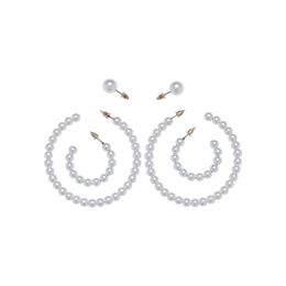 Urban Classics Damen Schmuckset "Urban Classics Unisex Pearl Hoop Earring 3-Pack", onesizegold, Kunststoff, Stahl, Schmuck_Sets