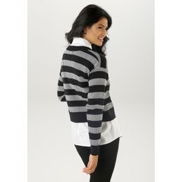 Damen Strickjacke, schwarz-wei&szlig;, Gr. 40, Aniston SELECTED, gemustert, gestreift, Strick, Obermaterial: 70% Baumwolle, 30% Polyamid, Strickjacken, im