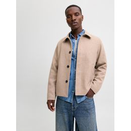 Jack & Jones JACK & JONES Herren Outdoorjacke "JJEHARRIS SHORT COAT SN", beige, Gr. M, meliert, unifarben, Web, Obermaterial: 75% Polyester, 20% Wolle, 5%