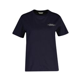 Gant Damen T-Shirt "REGULAR GRAPHIC PRINT"evening blau, Gr. XS, unifarben, Single Jersey, Obermaterial: 100% Baumwolle, Shirts, Regular fit mit