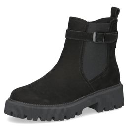 Caprice Damen Chelseaboots, Gr. 40schwarz, Leder, Textil, Schuhe, Blockabsatz, Stiefelette mit Zierriemchen