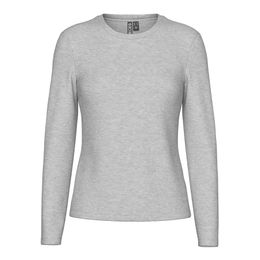 Pieces Damen Langarmshirt "PCMARIA LS TOP NOOS BC", grau, Gr. S, meliert, unifarben, Jersey, Obermaterial: 64% Polyester, 33% Viskose, 3% Elasthan,