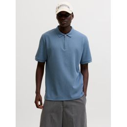 Jack & Jones JACK & JONES Herren Poloshirt "JJEAUSTIN ZIP POLO SS NOOS", blau, Gr. M, unifarben, Jersey, Obermaterial: 58% Polyester, 40% Baumwolle, 2% Elasthan,