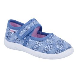 Richter M&auml;dchen Hausschuh "Mia", Gr. 29hellblau, Baumwolle, bestickt, gebl&uuml;mt, Schuhe, Klettschuh, Kindergartenschuh, mit Label, Gr&ouml;&szlig;enschablone zum