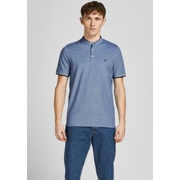 Jack & Jones JACK & JONES Herren Kurzarmshirt "PAULOS MAO POLO", blau, Gr. M, unifarben, Piqu&eacute;, Obermaterial: 100% Baumwolle, Shirts, mit kontrastfarbiger Kante