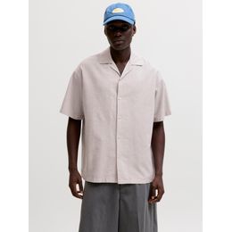 Jack & Jones Kurzarmhemd JACK & JONES "JJEBREEZE LINEN BLEND RESORT SHIRT SS SN", Herren, Gr. L, N-Gr, string, Web, Obermaterial: 70% Baumwolle, 30% Leinen, unifarben, normal, Hemden, mit Knopfleiste