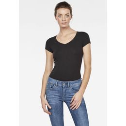 G-Star Raw G-STAR Damen V-Shirt "Base v t wmn cap sl", schwarz, Gr. S, unifarben, Jersey, Obermaterial: 95% Baumwolle, 5% Elasthan, Shirts, mit kleinem