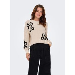 Strickpullover Only "ONLDAISY LS STITCH O-NECK KNT", Damen, Gr. M, pumice stone detail:schwarz stitch, Strick, Obermaterial: 93% Polyester, 4% Wolle, 3% Elasthan, gemustert, regular fit, Rundhals, Pullover Strickpullover