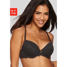 Lascana Damen Schalen-BH "Cara", Gr. 70, schwarz, Spitze, Obermaterial: 74% Polyamid, 15% Polyester, 11% Elasthan, BHs, mit B&uuml;gel rundum aus