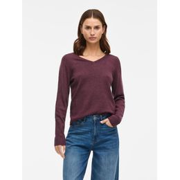 V-Ausschnitt-Pullover Vila "VIRIL V-NECK L/S KNIT TOP - NOOS", Damen, Gr. M (38), lila (fig detail:schwarz melange), Feinstrick, Obermaterial: 50% Viskose, 27% Nylon, 23% Polyester, meliert, regular fit normal, V-Ausschnitt, Pullover, Materialmix, regular fit
