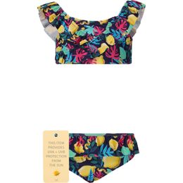 Balconette-Bikini ZIGZAG "Tropical", M&auml;dchen, Gr. 104, bunt (gelb, blau), 80% Polyamid, 20% Elasthan, bedruckt, mehrfarbig, Bikini-Sets Balconette-Bikini, mit stylischem R&uuml;schendesign und Sonnenschutz