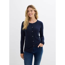 bonprix Damen Strickjacke "Enge Feinstrickjacke", blau, Gr. 52, Obermaterial: 70% Baumwolle, 30% Polyamid, Strickjacken, schmale Passform,