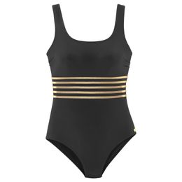 Lascana Damen Badeanzug "Elodie", gold, Gr. 52, unifarben mit Farbeinsatz, Recycling-Polyamid, Badeanz&uuml;ge, mit trendigem Materialeinsatz