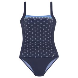 Lascana Damen Badeanzug, blau, Gr. 46, bedruckt, Recycling-Polyamid, Badeanz&uuml;ge, integrierte Softcups, verstellbare Tr&auml;ger