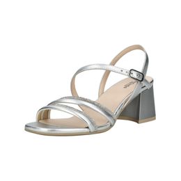 Nero Giardini Damen Riemchensandale "Nero Giardini Sandalen Leder", Gr. 39, silber, Leder, Schuhe