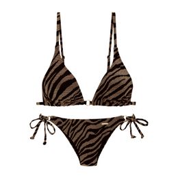 Bruno Banani Damen Triangel-Bikini, schwarz, Gr. 42, Recycling-Polyamid, Bikini-Sets, in zweifarbiger Animal-Optik