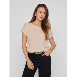 Vila Damen Rundhalsshirt "VIDREAMERS NEW PURE T-SHIRT/SU-NOOS", beige, Gr. M, unifarben, Jersey, Obermaterial: 50% Baumwolle, 50% Polyester, Shirts,