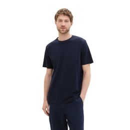 Tom Tailor Herren T-Shirt, blau, Gr. L, unifarben, Single Jersey, Obermaterial: 95% Baumwolle, 5% Elasthan, Shirts, mit Pique Struktur