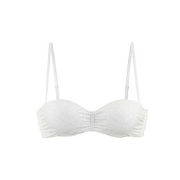 Lascana Damen B&uuml;gel-Bandeau-Bikini-Top "Omara", beige, Gr. 34, unifarben, Recycling-Polyamid, Bikini-Oberteile, mit Lochstickerei