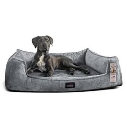 tierlando &reg; Orthop&auml;disches Hundebett FRANKLIN Kuscheliger Teddy-Stoff - Hundesofa graphit/nature 1,3 m, 25 cm, 1 m