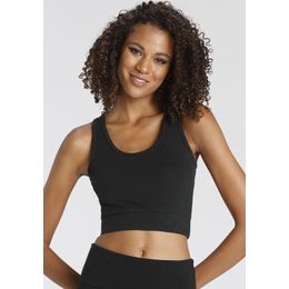 active by Lascana LASCANA ACTIVE Damen Sporttop, schwarz, Basic, Gr. S, unifarben, Single Jersey, Obermaterial: 95% Baumwolle, 5% Elasthan, Tops, Crop-Top mit breiten