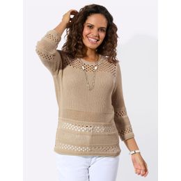 Casual Looks Damen 3/4 Arm-Pullover "Ajour-Pullover", beige, Gr. 42, unifarben, 50% Baumwolle, 50% Polyacryl, Pullover