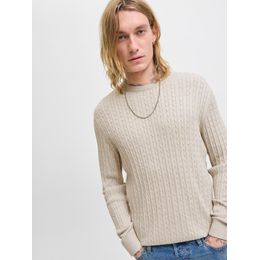 Jack & Jones JACK & JONES Herren Strickpullover "JJEEMIL KNIT CABLE CREW NECK NOOS", beige, Gr. XS, meliert, unifarben, Strick, Obermaterial: 60% Baumwolle, 20%
