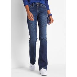 bonprix Bootcut Jeans Mid Waist Stretch, blau, Gr.34, Bequeme Stretch-Jeans mit Teilungsn&auml;hten, 95% Baumwolle