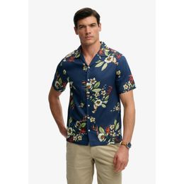 Superdry Herren Hawaiihemd "HAWAIIAN PRINT S/S SHIRT"cabana navy, Gr. M, gemustert, Web, Obermaterial: 70% Modal, 30% Baumwolle, Hemden, mit