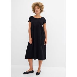 bonprix Midikleid aus reiner Bio-Baumwolle, schwarz, Gr.36/38 (S), Midi Shirtkleid mit Schlitz und seitlichen Eingriffstaschen., aus 100% Baumwolle