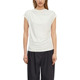 Rundhalsshirt comma, Damen, Gr. 46, wei&szlig;, Single Jersey, Obermaterial: 100% Viskose, unifarben, tailliert h&uuml;ftbedeckend, Rundhals, Shirts Rundhalsshirt, Sommershirt - gerafft und aus reiner Viskose