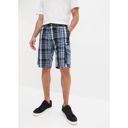 bonprix Cargo-Bermuda mit Dehnbund in Regular Fit, blau, Gr.66, Coole Cargo-Bermuda mit modischen Karomuster und Komfortschnitt in Regular Fit, 100% Baumwolle