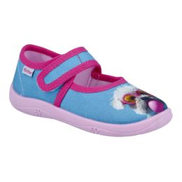 Richter M&auml;dchen Hausschuh "Mia", Gr. 28t&uuml;rkis, rosa mit hundemotiv, Baumwolle, Schuhe, Kindergartenschuh, Klettschuh mit WMS, Gr&ouml;&szlig;eschablone zum