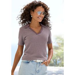 Damen Poloshirt "aus strukturierter Strickqualit&auml;t", lila, Gr. 48, VIVANCE BY LASCANA, gemustert, Strick, Obermaterial: 75% Baumwolle, 25% Polyester,