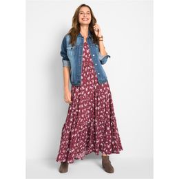 bonprix Damen Maxikleid, rot, Gr. 46, Obermaterial: 100% Baumwolle, Kleider, aus reiner Baumwolle, Loose Fit, Kurzarm-Design, mit Allover-Muster