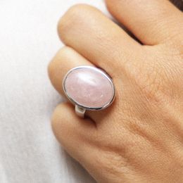 ZEEme Damen Fingerring "Silber 925 rhodiniert mit echtem Rosaquarz 20x15mm", 060 (19,1), Silber 925 (Sterlingsilber), wei&szlig;, Silber 925