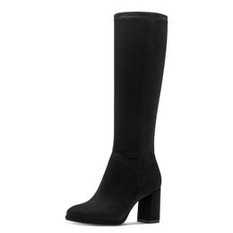 Tamaris Damen Stiefel, Gr. 41schwarz, Textil, Veloursleder, unifarben, Schuhe, Langschaftstiefel, Businessstiefel in schmaler Form, XS-Schaft