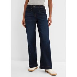 bonprix Wide-Leg-Jeans Mid Waist Bequembund, blau, Gr.46, Moderne Baumwoll-Jeans sorgt mit extra weitem Bein f&uuml;r gro&szlig;es Wohlf&uuml;hlkomfort, 98% Baumwolle