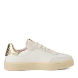 Tamaris Damen Plateausneaker, Gr. 36, beige, Leder, Lederimitat, unifarben mit Farbeinsatz, Schuhe, Schn&uuml;rschuh, Halbschuh, Freizeitschuh mit