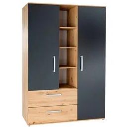 Kleiderschrank Arthur Berndt "Alessio, Kinderkleiderschrank", braun (artisan oak nachbildung, anthrazit), B:130cm H:188cm T:51cm, Holzwerkstoff, Schr&auml;nke, Kinderkleiderschrank Kleiderschrank Dreht&uuml;renschrank, Kleiderschrank, mit Melamin-Oberfl&auml;che