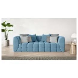 Big-Sofa s.Oliver "COBBO 3-Sitzer Design-Sofa Bubble-Optik, Ma&szlig;e B/T/H: 259/126/104 cm", blau, B:259cm H:104cm T:126cm, 100% Polyester, Sofas, Big-Sofa, mit vielen Kissen, moderne Steppung und hoher Sitzkomfort