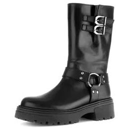 Stiefel Gabor, Damen, Gr. 38,5, Varioschaft, schwarz, Kalbsleder, unifarben, Schuhe Stiefel, Blockabsatz, Kurzstiefel, Boots mit Nieten und Zierriegel