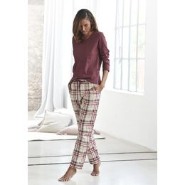 H.I.S. H.I.S Pyjama mehrfarbig Gr. 32 f&uuml;r Damen. Rundhals und Allover-Druck. Basic. Nachhaltig.