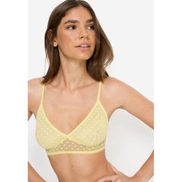 LSCN BY LASCANA Bralette gelb Gr. 32/34 f&uuml;r Damen. Mit Mesheinsatz, Spitzenkante. Ohne B&uuml;gel