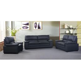 Vente-unique Couchgarnitur Leder 3+2+1 - B&uuml;ffelleder - Schwarz - MIMAS 103730