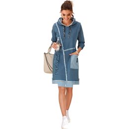 Damen Jeanskleid mit Fransen-Verzierung blue-bleached, Gr&ouml;&szlig;e 52