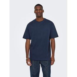 Only & Sons Rundhalsshirt ONLY & SONS "ONSFRED RLX SS TEE", Herren, Gr. XL, blau nights, Single Jersey, Obermaterial: 100% Baumwolle, unifarben, relaxed fit normal, Rundhals, Shirts Rundhalsshirt, Baumwolle, relaxed fit